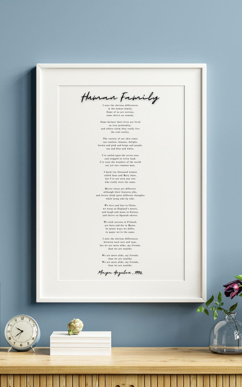 Maya Angelou's Human Family Poem: Inspirational Diversity & Unity Print ...