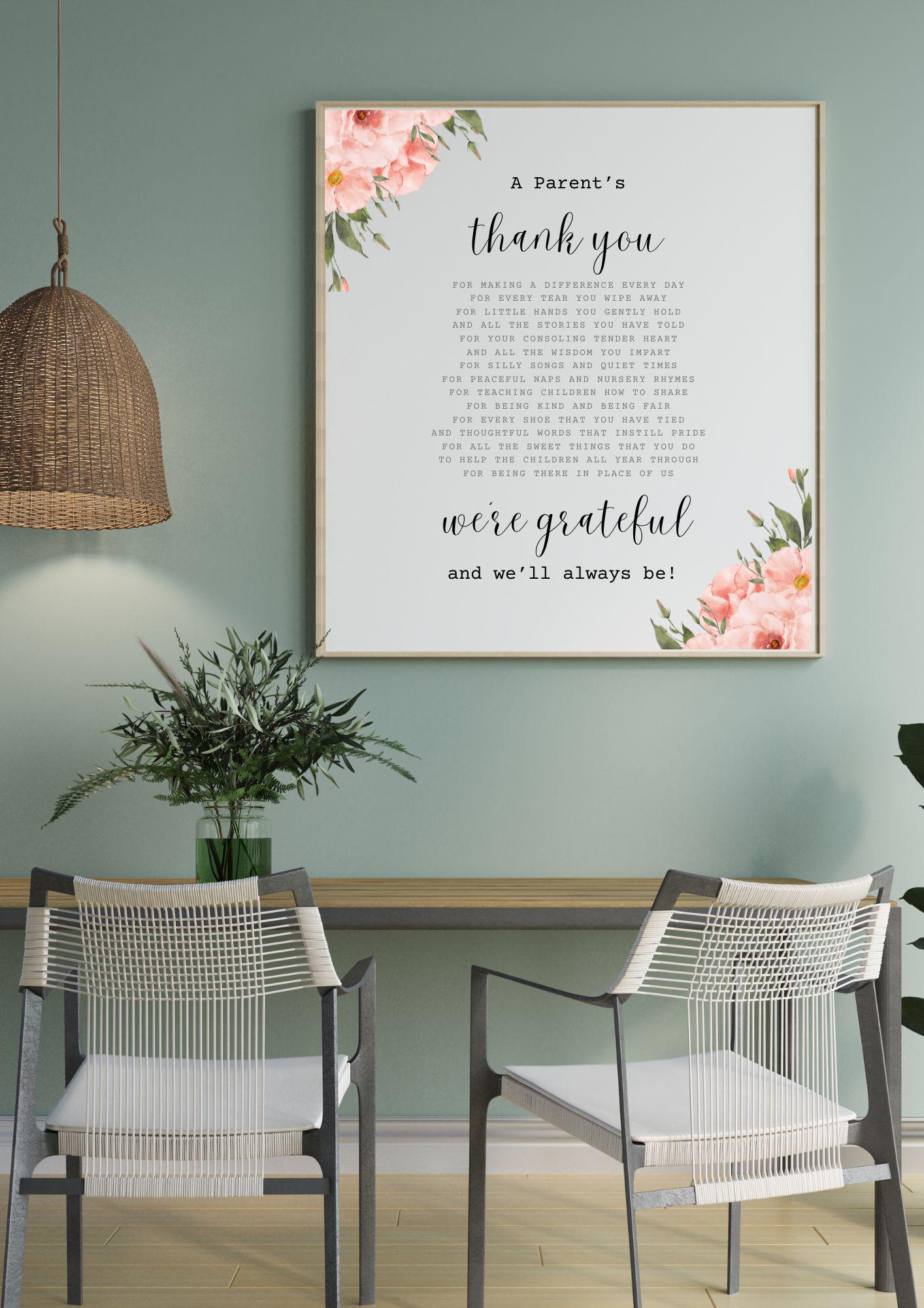 Floral Teacher Appreciation Poem Print: Heartfelt Thank You Gift for ...