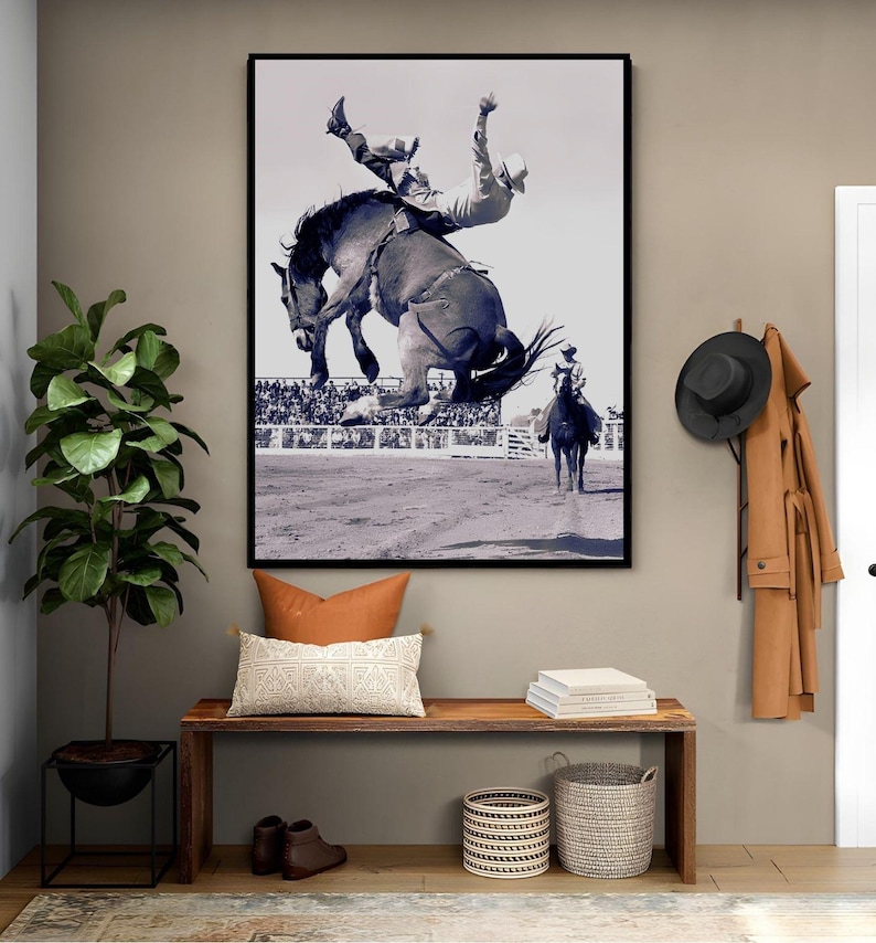 Vintage Rodeo Cowboy Arena Action: Black & White Western Art Digital ...