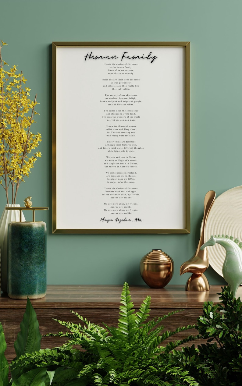 Maya Angelou's Human Family Poem: Inspirational Diversity & Unity Print ...