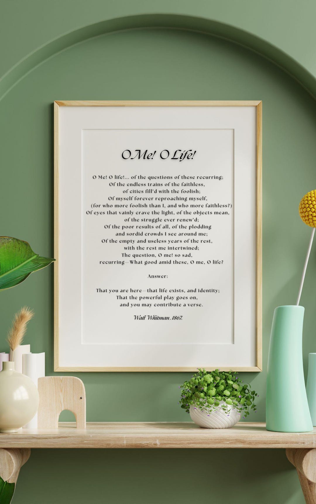 Walt Whitman's O Me! O Life! Poem Print - Inspirational Literary Quote ...