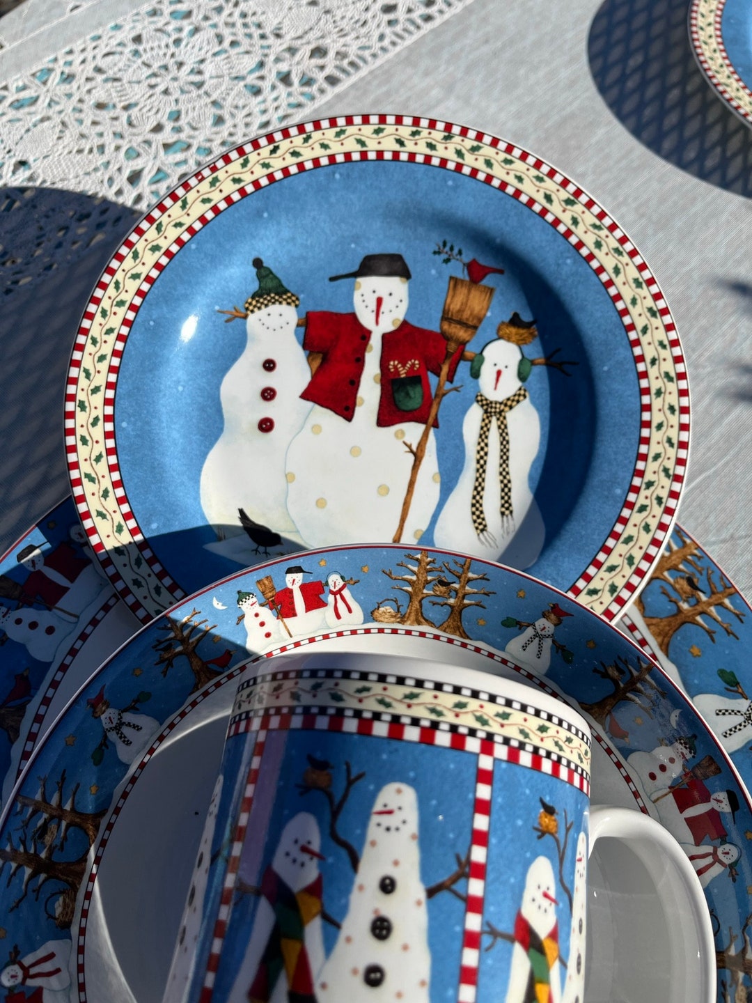 Vintage Sakura Snowman dinnerware, 4 Piece Place Setting Set Sakura ...