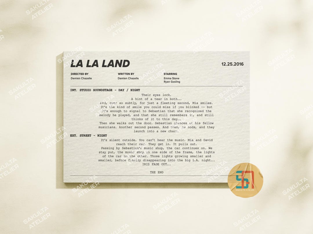 La La Land "ending" Screenplay Poster / Movie Quote Poster / Movie ...