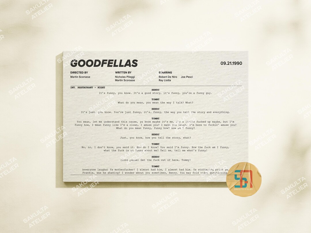 Goodfellas "funny How?" Screenplay Poster / Movie Quote Poster / Movie ...
