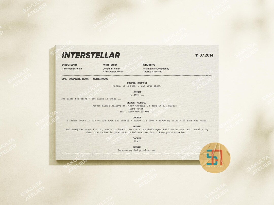 Interstellar "ending" Screenplay Poster / Movie Quote Poster / Movie ...