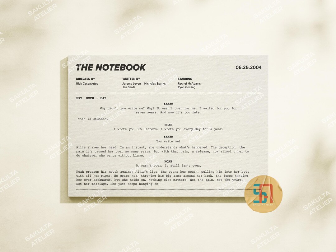 The Notebook "why Didn't You Write Me?" Screenplay Poster / Movie Quote ...