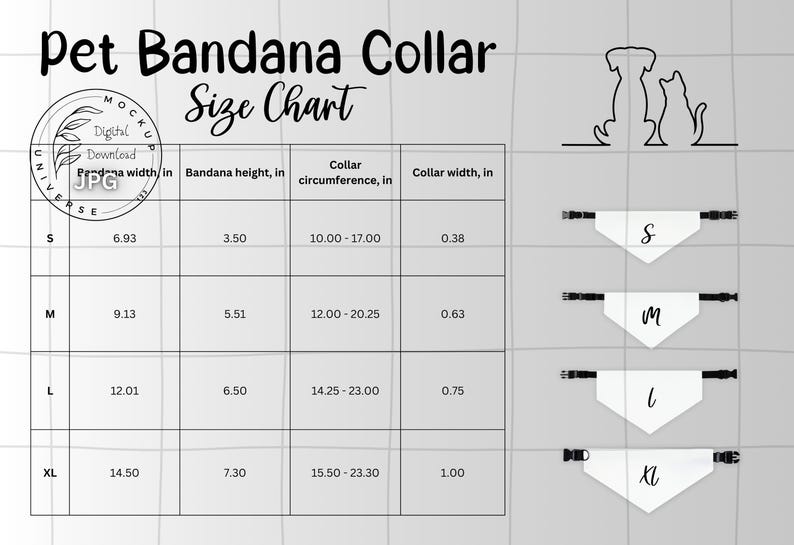Pet Bandana Collar Size Chart, Digital Download Product Listing, 2 High ...