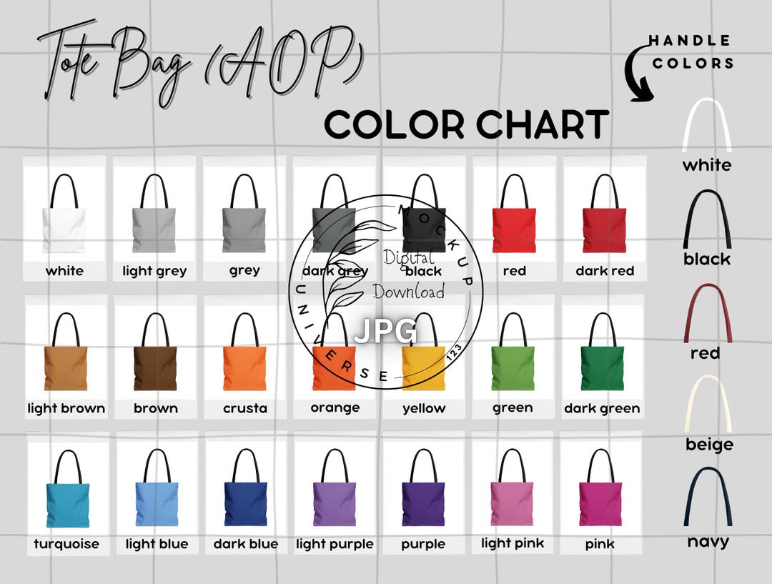Tote Bag AOP Color Chart, Handle Colors Inclusive, Digital Download, 1 ...