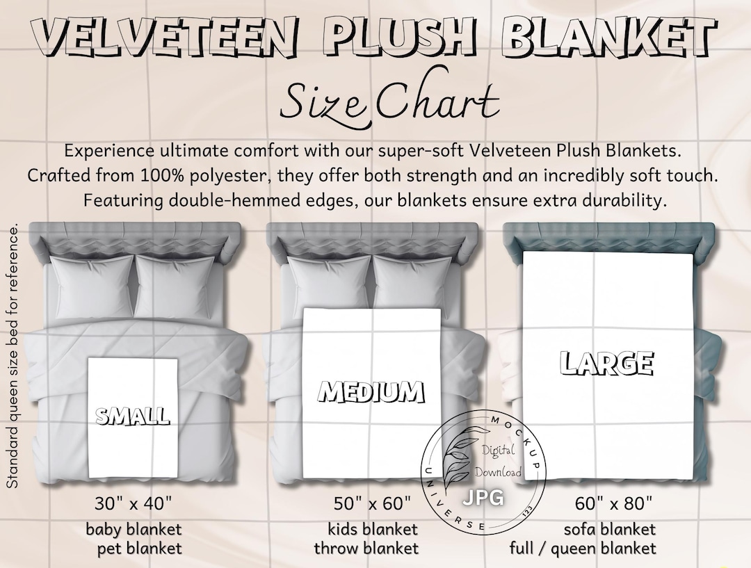 Velveteen Plush Blanket Size Chart, 2 Charts for 100 Polyester and 87 ...