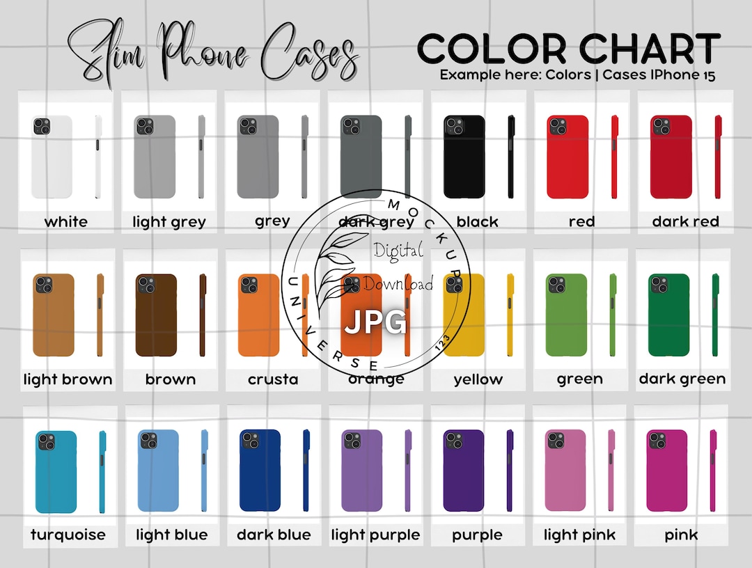 Slim Phone Cases Color Chart, Digital Download Product Listing, High ...