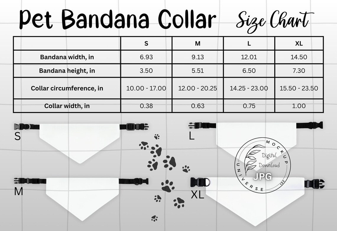 Pet Bandana Collar Size Chart, Digital Download for Product Listing, 2 ...