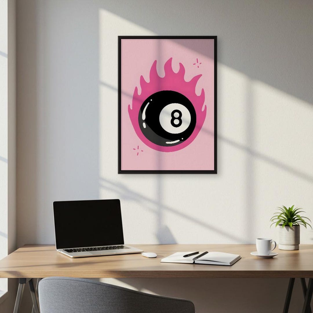 Pink Flaming 8 Ball Wall Art – Retro Y2K Pop Culture Print, Edgy Teen ...