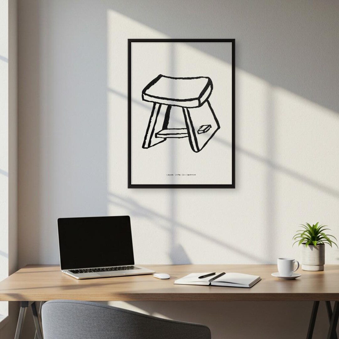 Lagom Life Stool Line Art Print, Minimalist Scandinavian Kitchen Wall ...