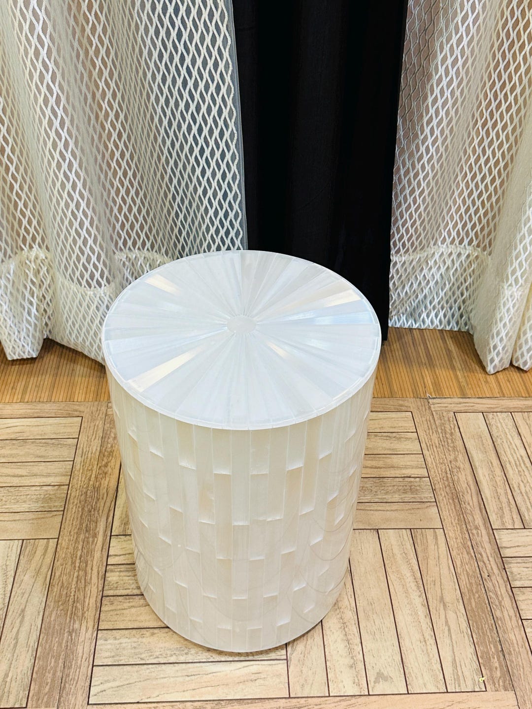Selenite Inlay Accent Side Table | White Natural Stone Sitting Stool - Etsy