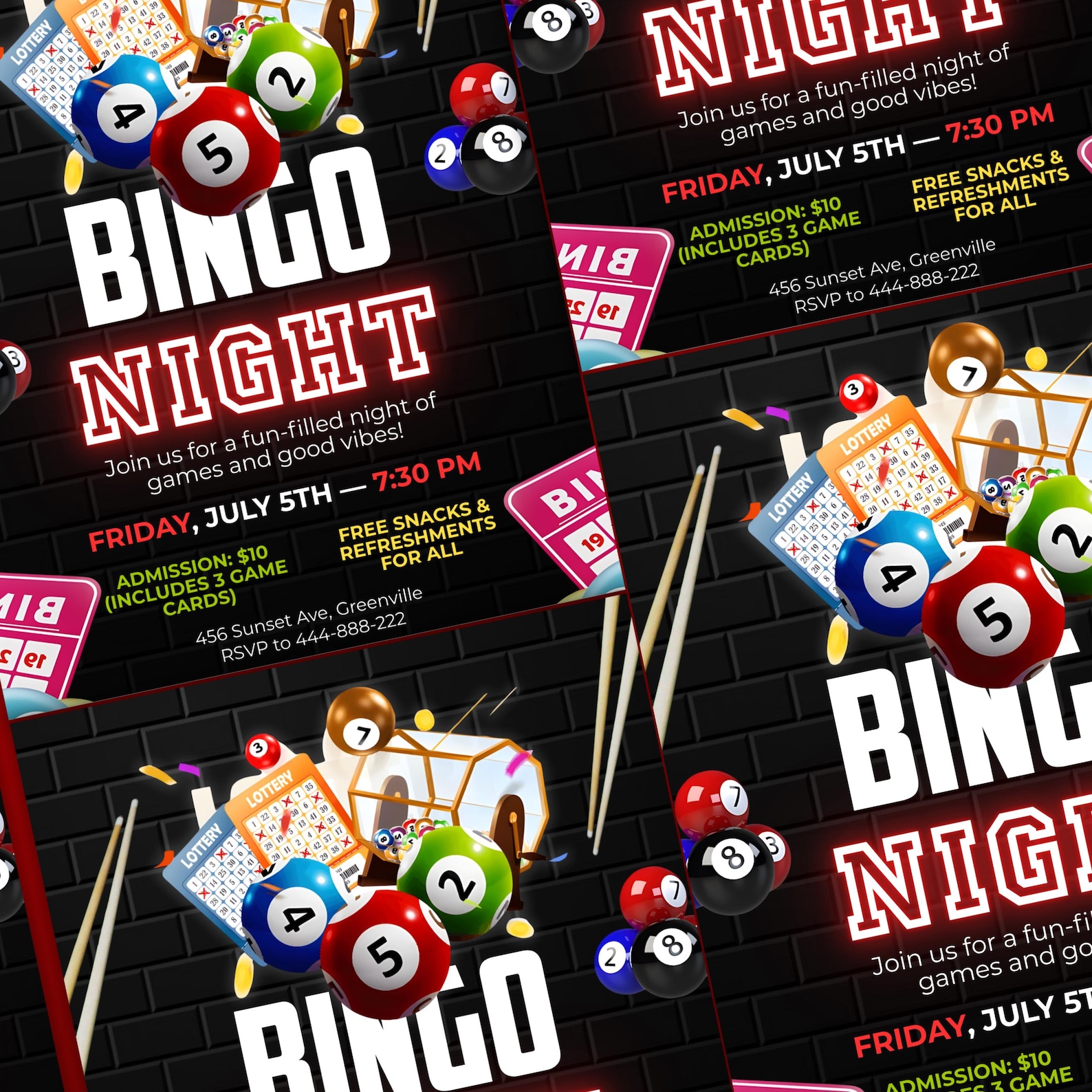 Bingo Night Flyer, Game Night Party Flyer, Game Day Flyer, Family Game ...