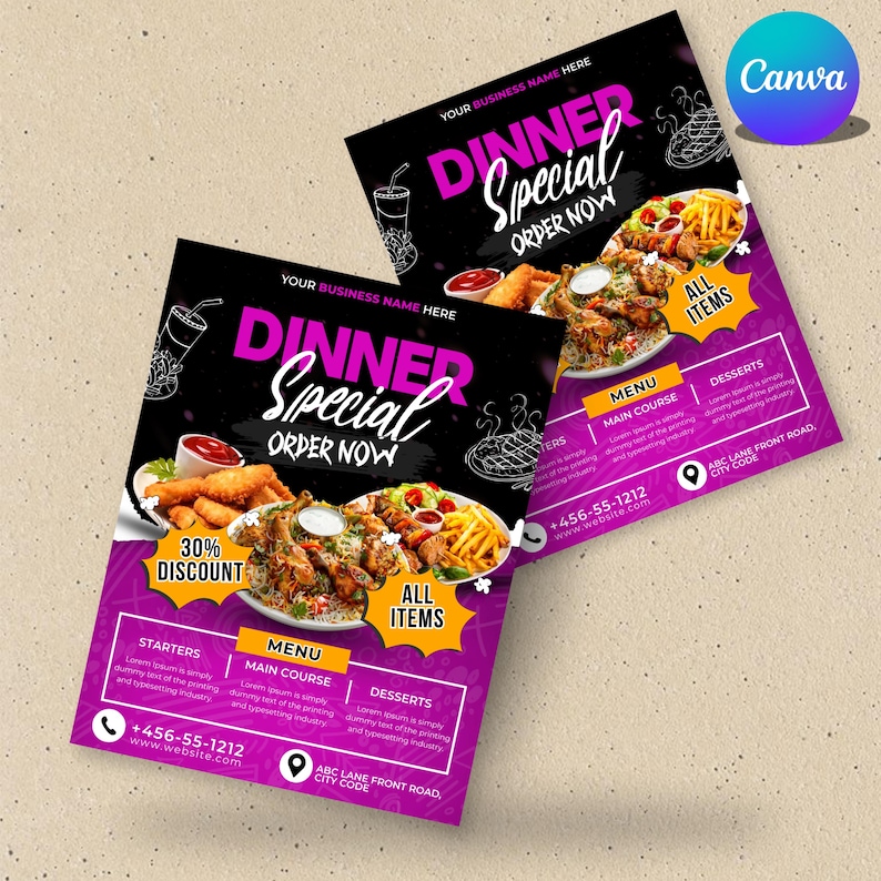 Dinner Specials Flyer, Restaurant Menu Template, Editable Food Flyer ...