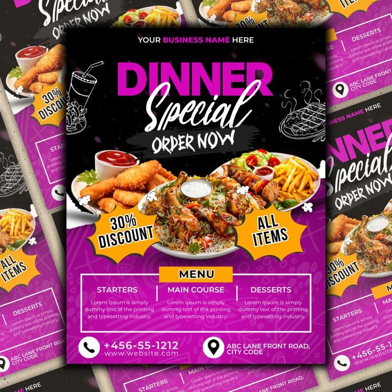 Dinner Specials Flyer, Restaurant Menu Template, Editable Food Flyer ...