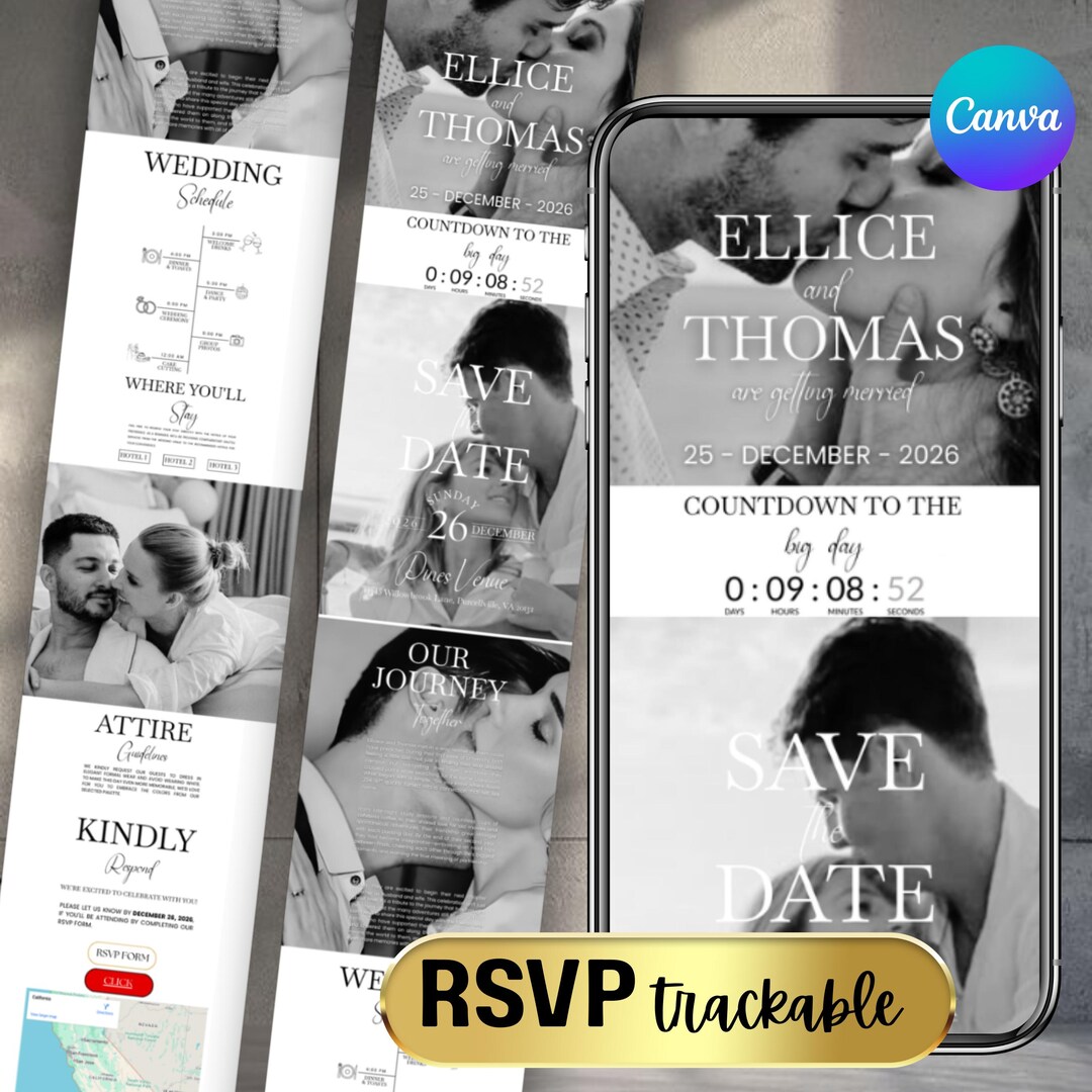 Elegant Wedding Website Template, Canva Wedding Web Invitation, Online ...