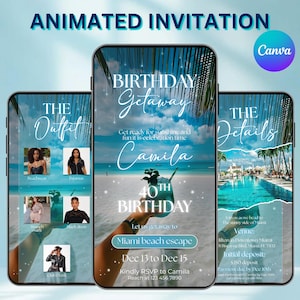 Birthday Getaway Girls Trip Invitation, Editable Tropical Travel ...