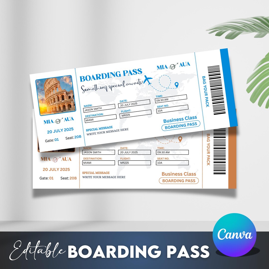 Editable Boarding Pass Template, Boarding Pass, Printable Personalized ...