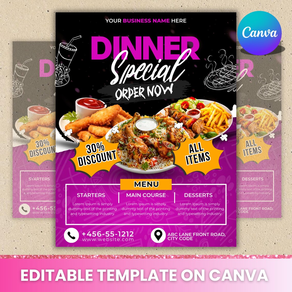 Dinner Specials Flyer, Restaurant Menu Template, Editable Food Flyer ...