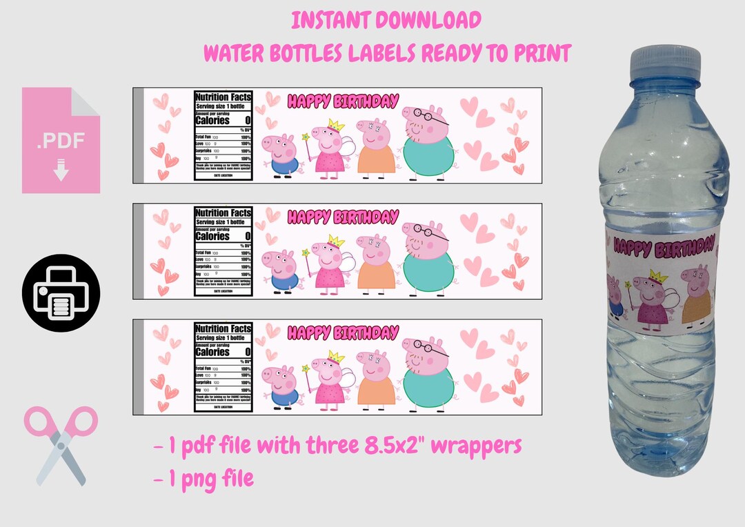 Peppa Pig Water Bottle Label|peppa Pig Bottle Wrappers |peppa Birthday ...