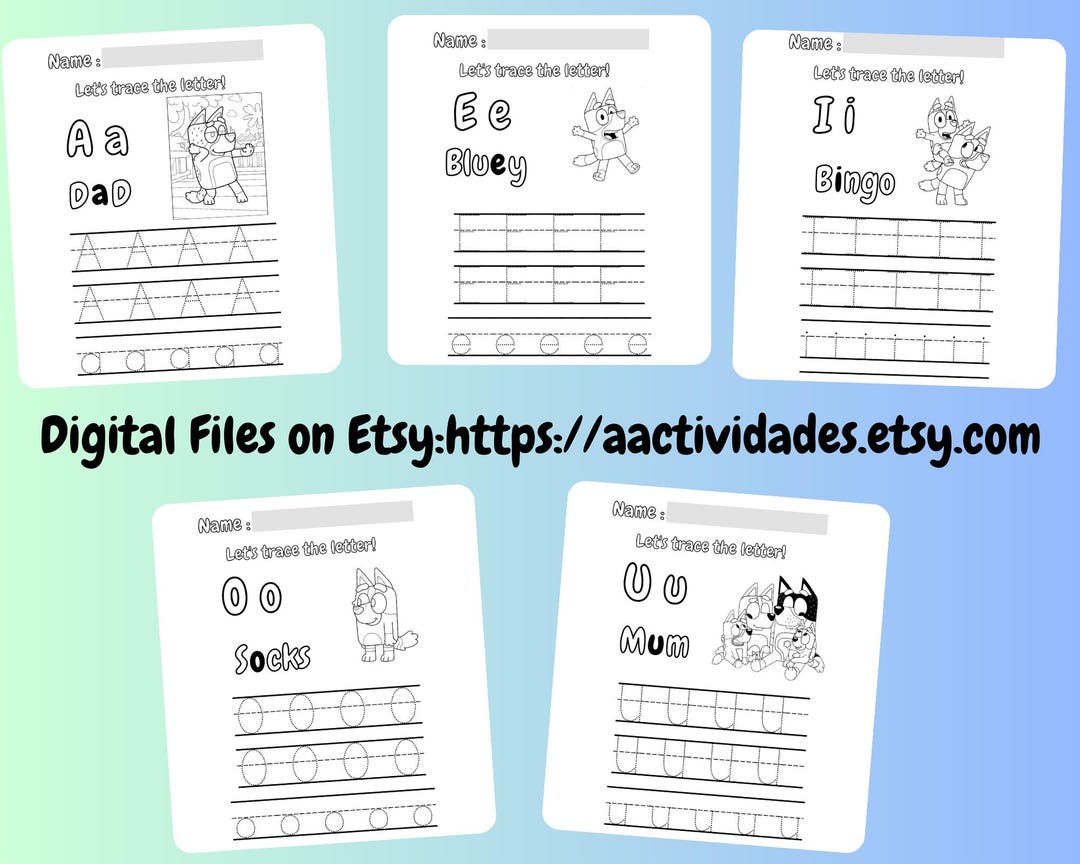 Bluey Vowel Tracing|bluey Letters|bluey Coloring| Bluey Letter Tracing ...