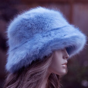Light Blue Faux Fur Bucket Hat: Handmade Vegan Fluffy Festival Hat - Etsy