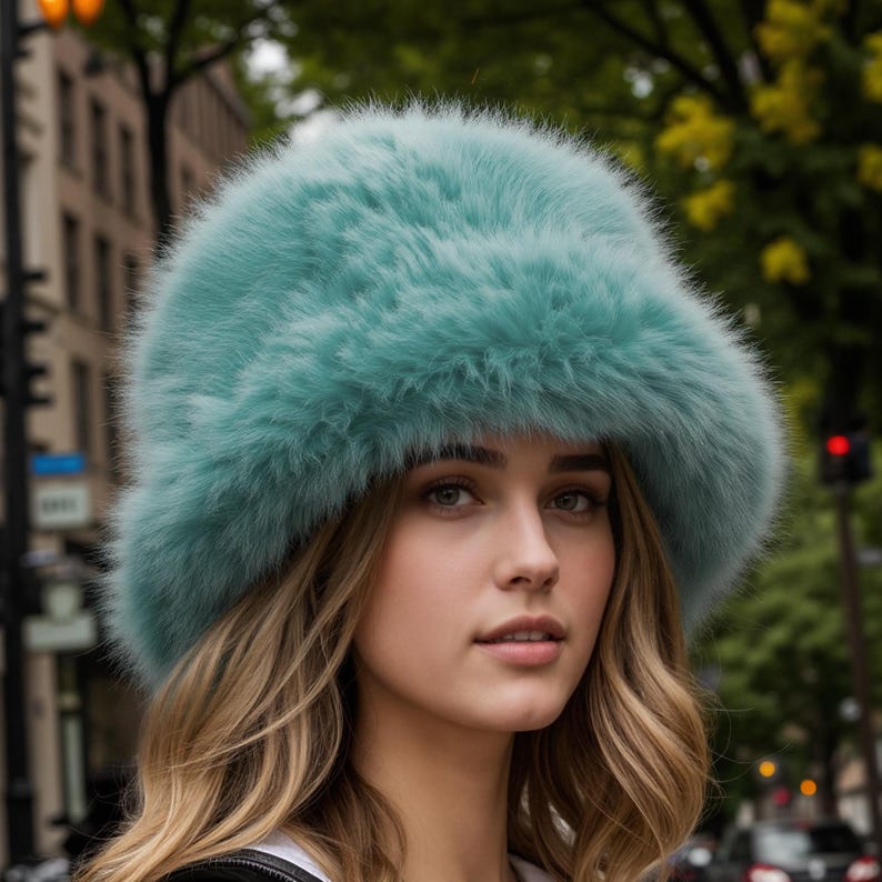 Handmade Light Teal Faux Fur Bucket Hat: Fluffy Vegan Festival Hat - Etsy