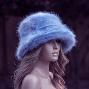 Light Blue Faux Fur Bucket Hat: Handmade Vegan Fluffy Festival Hat - Etsy