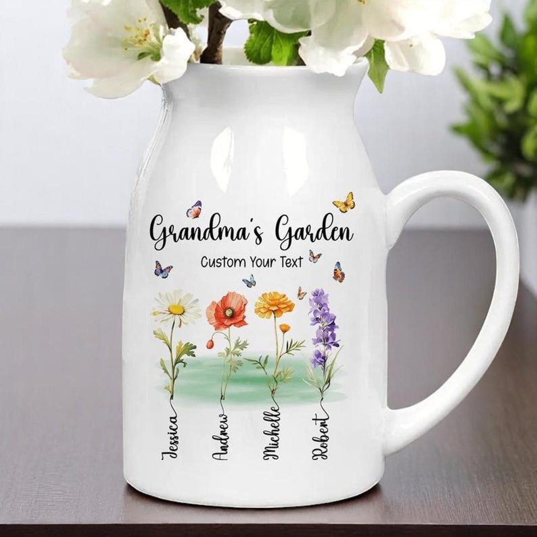 Personalized Grandma's Garden Vase, Custom Ceramic Birth Month Flower ...