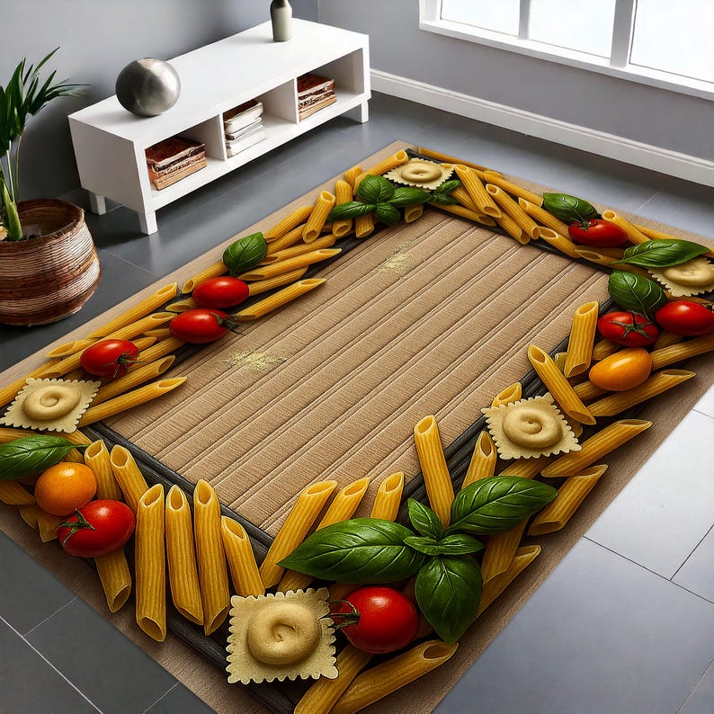 Italian Pasta Kitchen Rug - Realistic Pasta Tomato Design - Cozy ...