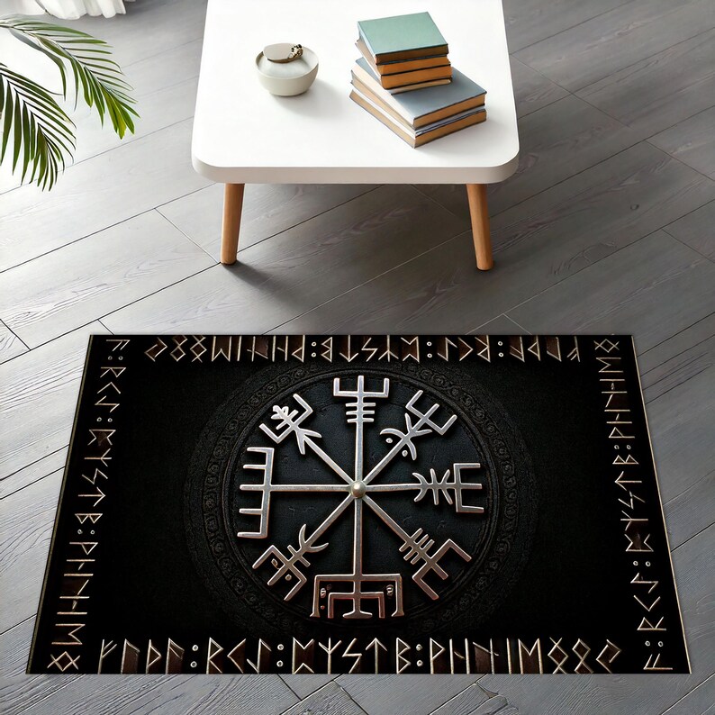 Vegvisir Shield Rug, Norse Mythology Rug, Viking Compass Carpet, Viking ...