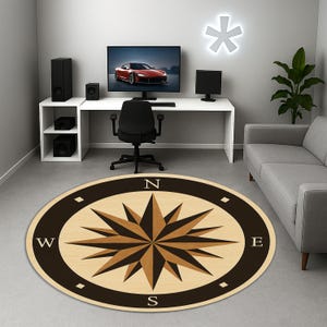 Rustic Compass Rose Round Rug – 16 Point Wind Rose Nautical Floor Decor ...