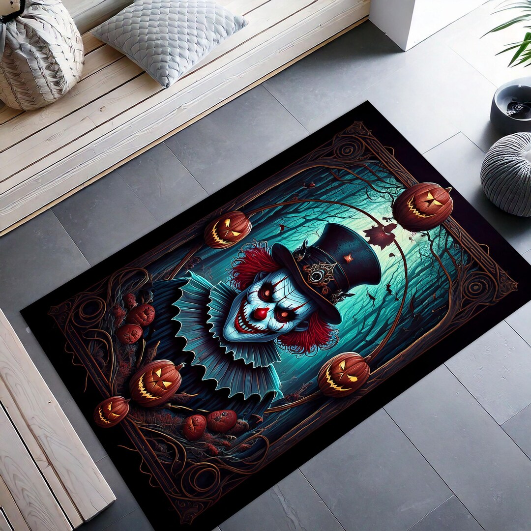 Gothic Clown Rug, Horror Clowncore Carpet, Spooky Halloween Circus ...