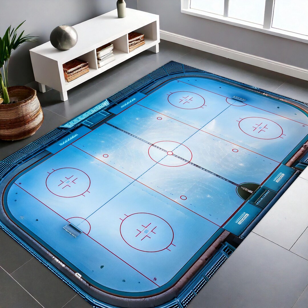 Ice Hockey Stadium Rug, Rink Field Carpet, Sports Theme Play Mat ...