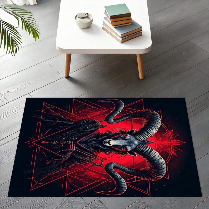 Devil Black Baphomet Rug, Devil Goat Rug, Gothic Satan Rug, 3D Occult ...