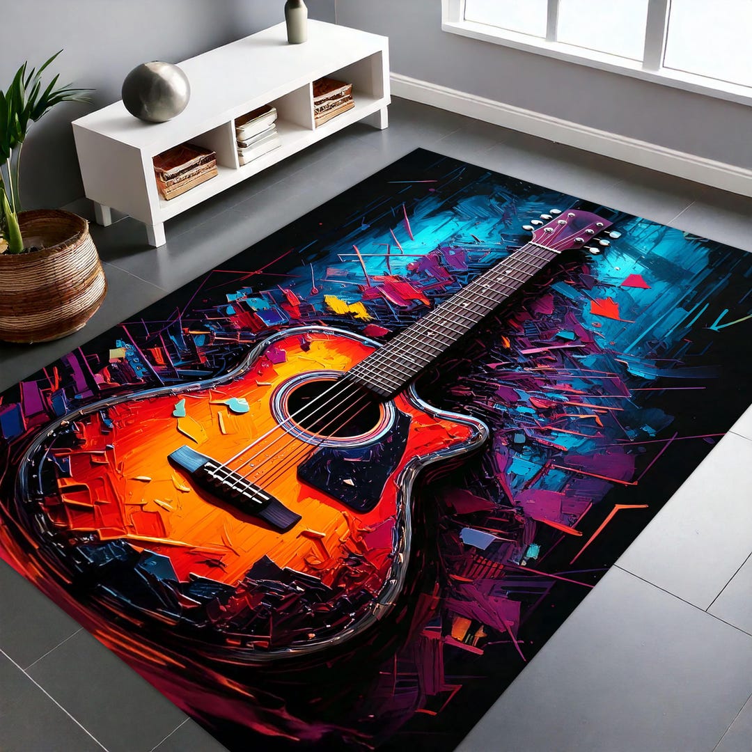 Guitar Design Rug, Music Lover’s Carpet, Rock and Roll Floor Mat, Music ...