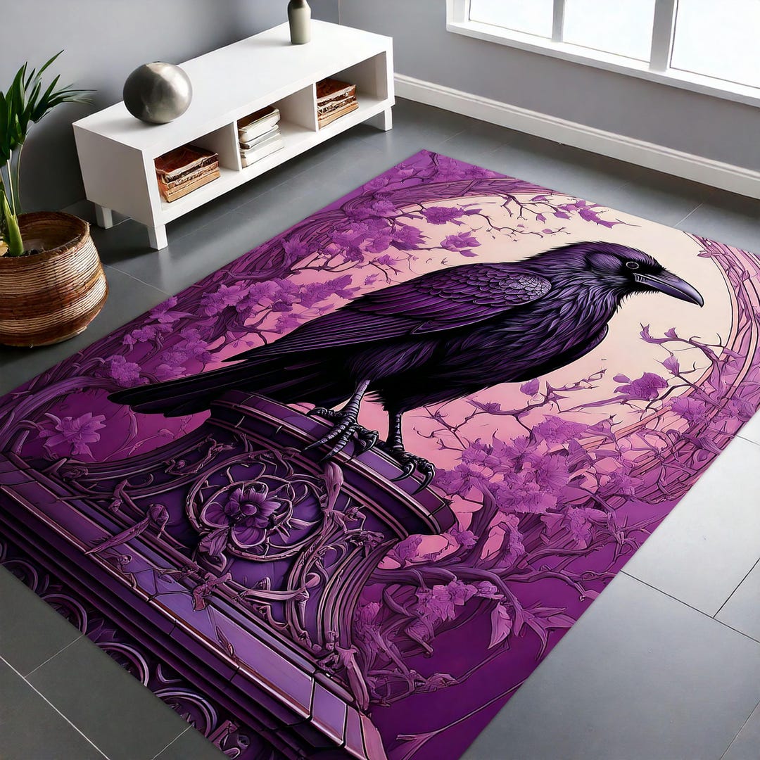 Gothic Raven Rug, Gothic Home Decor, Goth Crow Rug With Ankh and ...