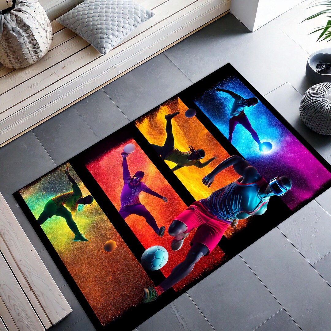 Soccer Rug, Sports Ball Area Rug, Game Room Carpet, Soccer Field ...