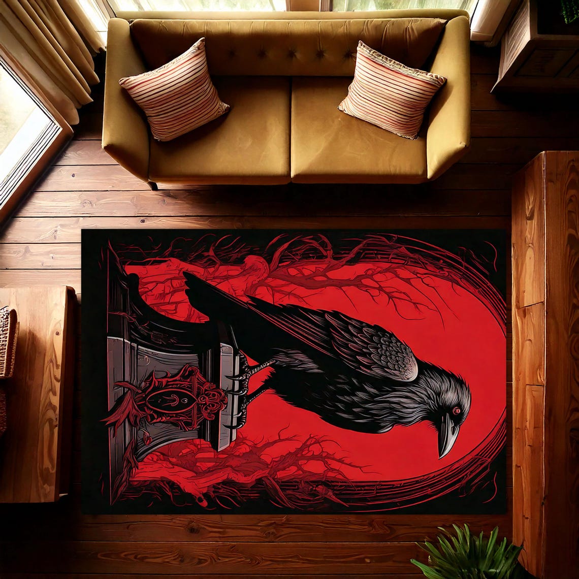 Firefly Create Raven Gothic Style, Red Raven Rug - Etsy