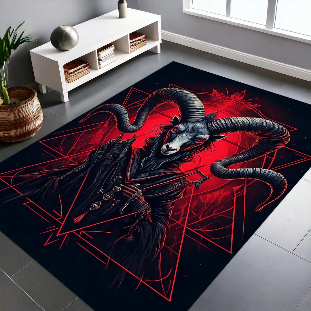 Devil Black Baphomet Rug, Devil Goat Rug, Gothic Satan Rug, 3D Occult ...
