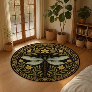 Botanical Dragonfly Round Rug – Vintage-inspired Nature Carpet, Moth ...