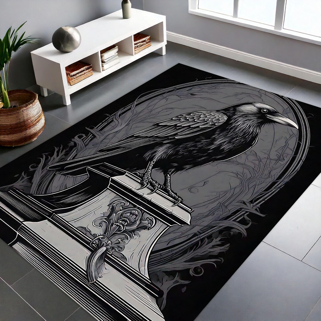 Gothic Raven Rug, Gothic Home Decor, Goth Crow Rug With Ankh and ...