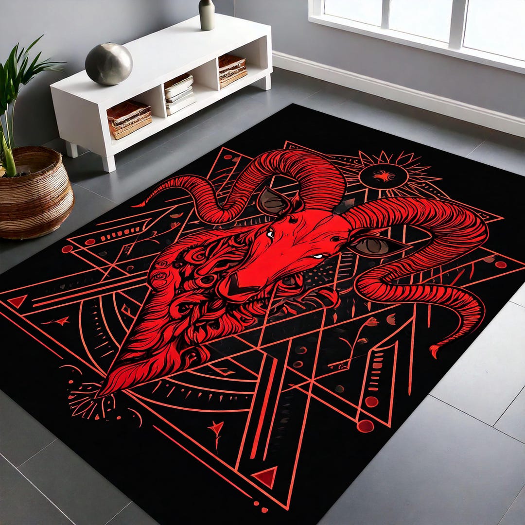 Devil Goat Rug, Red Baphomet Rug, Satan Rug,3d Look Devil Rug, Religion ...