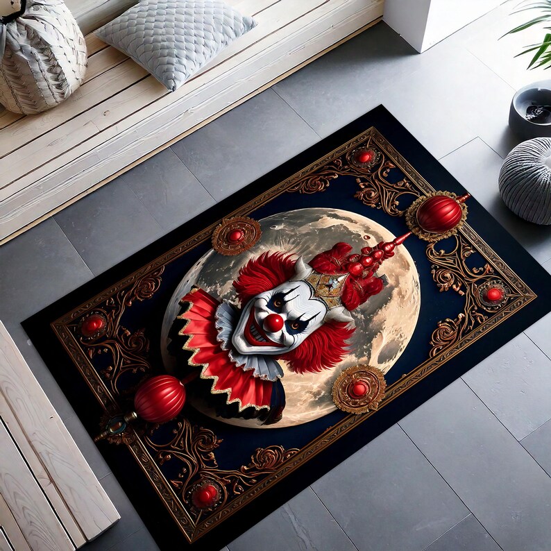 Gothic Clown Rug, Horror Clowncore Carpet, Spooky Halloween Circus ...