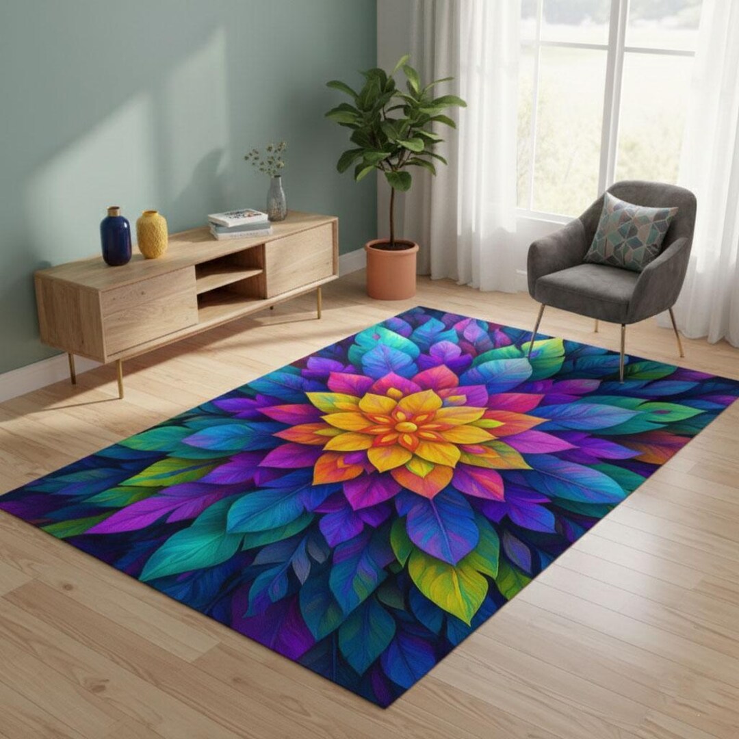 Mandala Pattern Rug, Floral Mandala Rug, Mandala Carpet, Colorful Rug ...