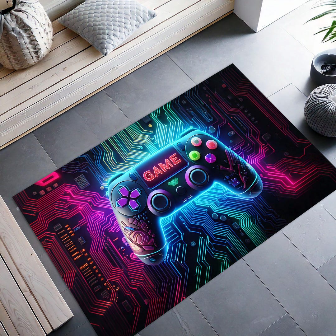 Gaming Rug for Gamers, Video Game Themed Carpet, Arcade Room Floor Mat ...