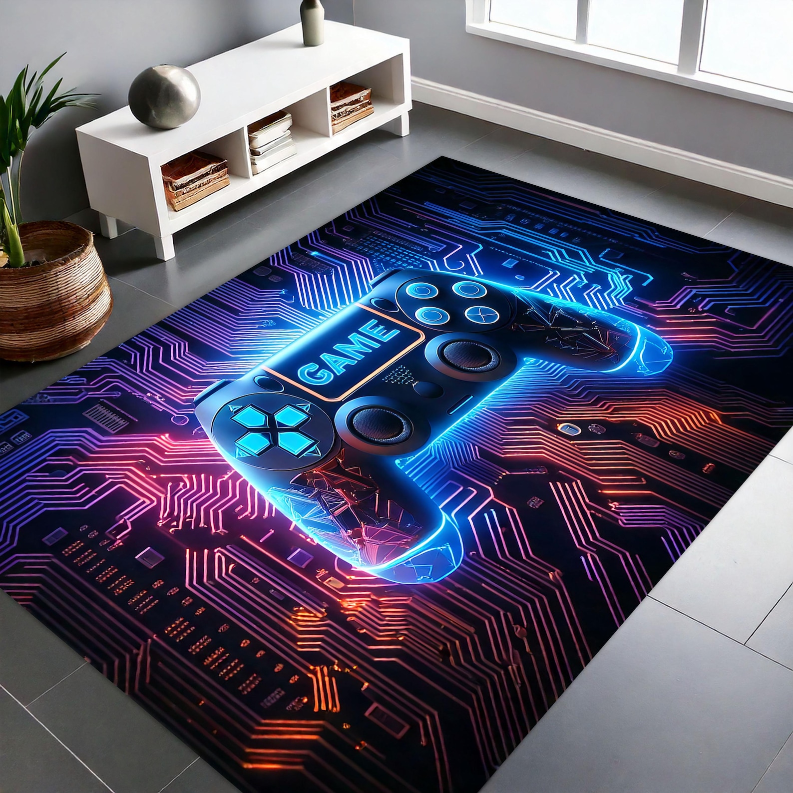 Gaming Rug for Gamers, Video Game Themed Carpet, Arcade Room Floor Mat ...