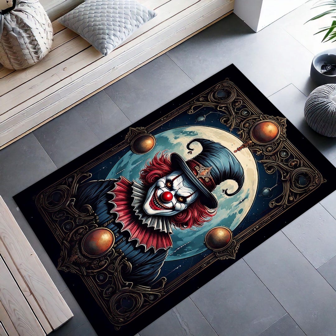 Gothic Clown Rug, Horror Clowncore Carpet, Spooky Halloween Circus ...
